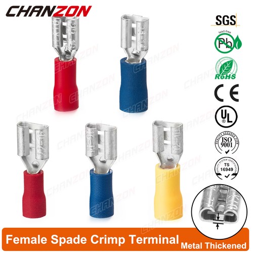 Female Spade Splice Crimp Wire Terminals 4.8mm 6.3mm Electrical Cable ...