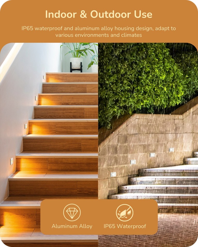 EDISHINE 6-Pack 2.5W Dimmable LED Step Lights, Indoor/Outdoor Stair ...