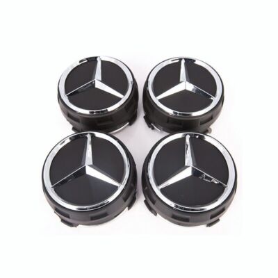 MERCEDES RAISED BLACK CENTER CAP W/ CHROME STAR OEM 4 SET OEM | eBay