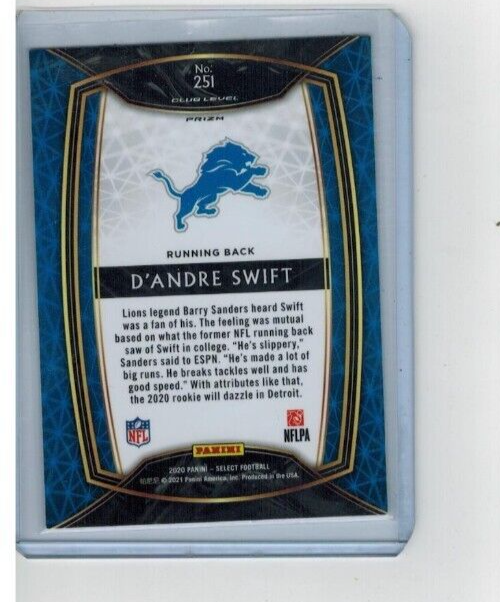 2020 Panini Select D'Andre Swift Club Level Silver Prizm Rookie RC ...