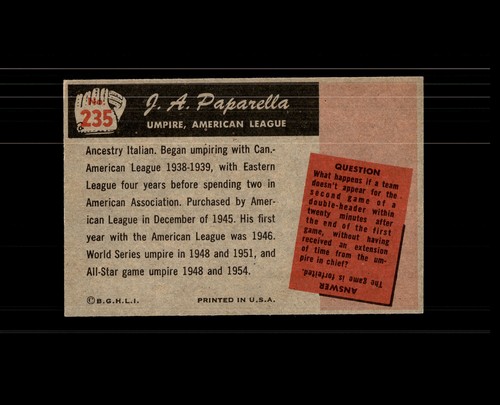 1955 Bowman 235 Joe Paparella UMP EX-MT #D1,392863 | eBay