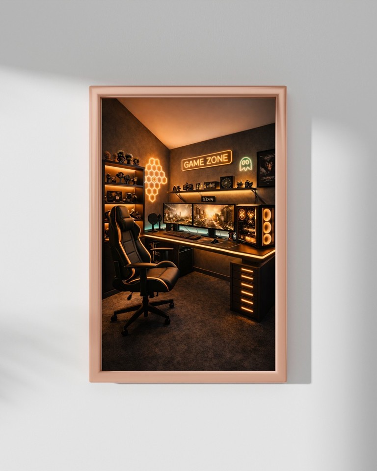 Warm Tone Gaming Room Wall Art – Modern Setup | Gaming Decor ...
