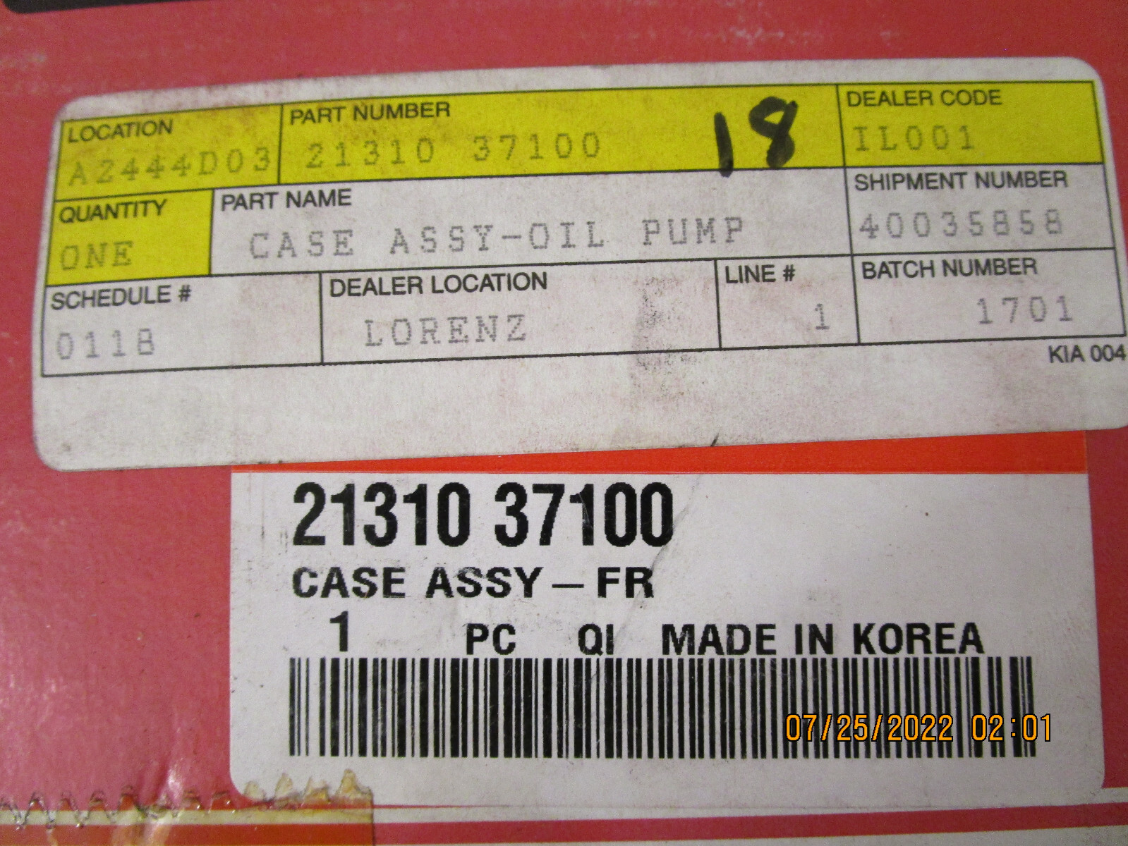 Genuine Kia OEM 2131037100 Oil Pump Case Assembly | eBay