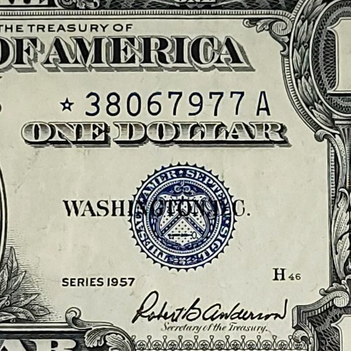1957 Silver Certificate Star Note Dollar Bill Blue Seal FR 1619 ...