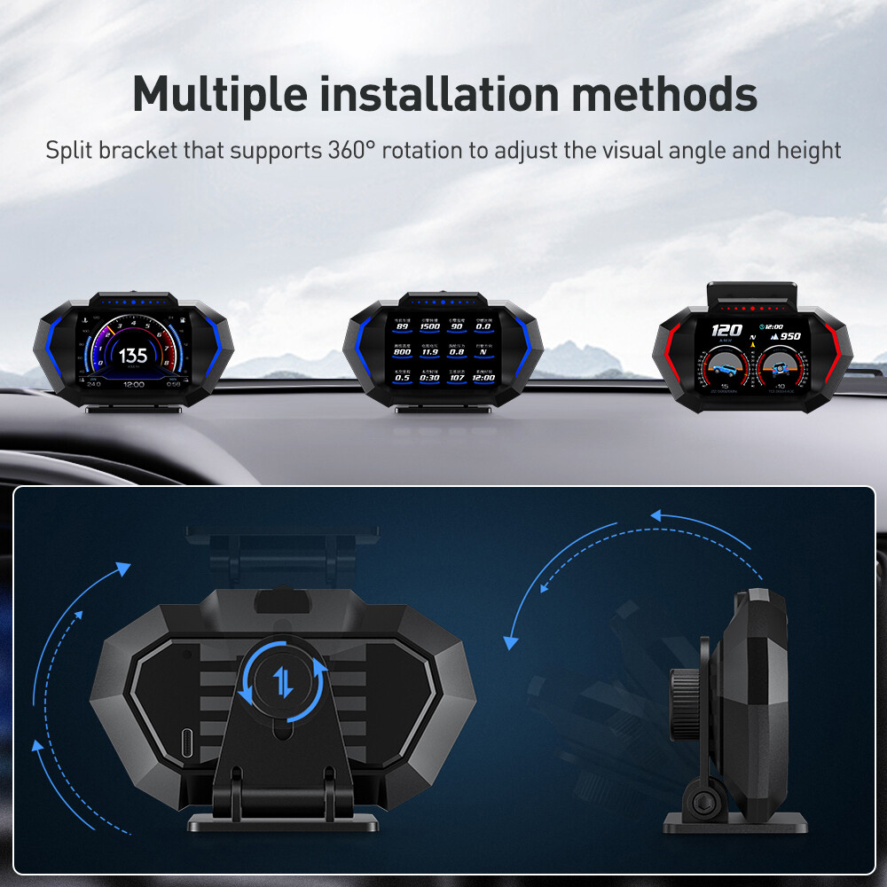 OBD2 + GPS HUD Head Up Display Gauge Auto Digital Tacho Wasser Öl Temp ...