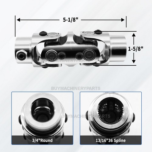 13/16" 36 Spline X 3/4" Round DOUBLE Steering Shaft Universal U Joint ...