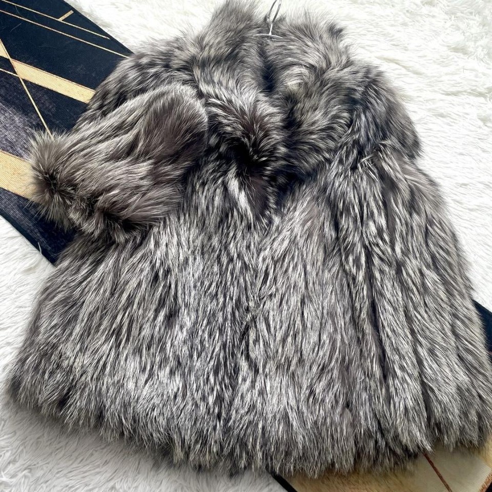 Silver Fox FOX fur coat, real fur, size L, thick fur, silver gray fox ...