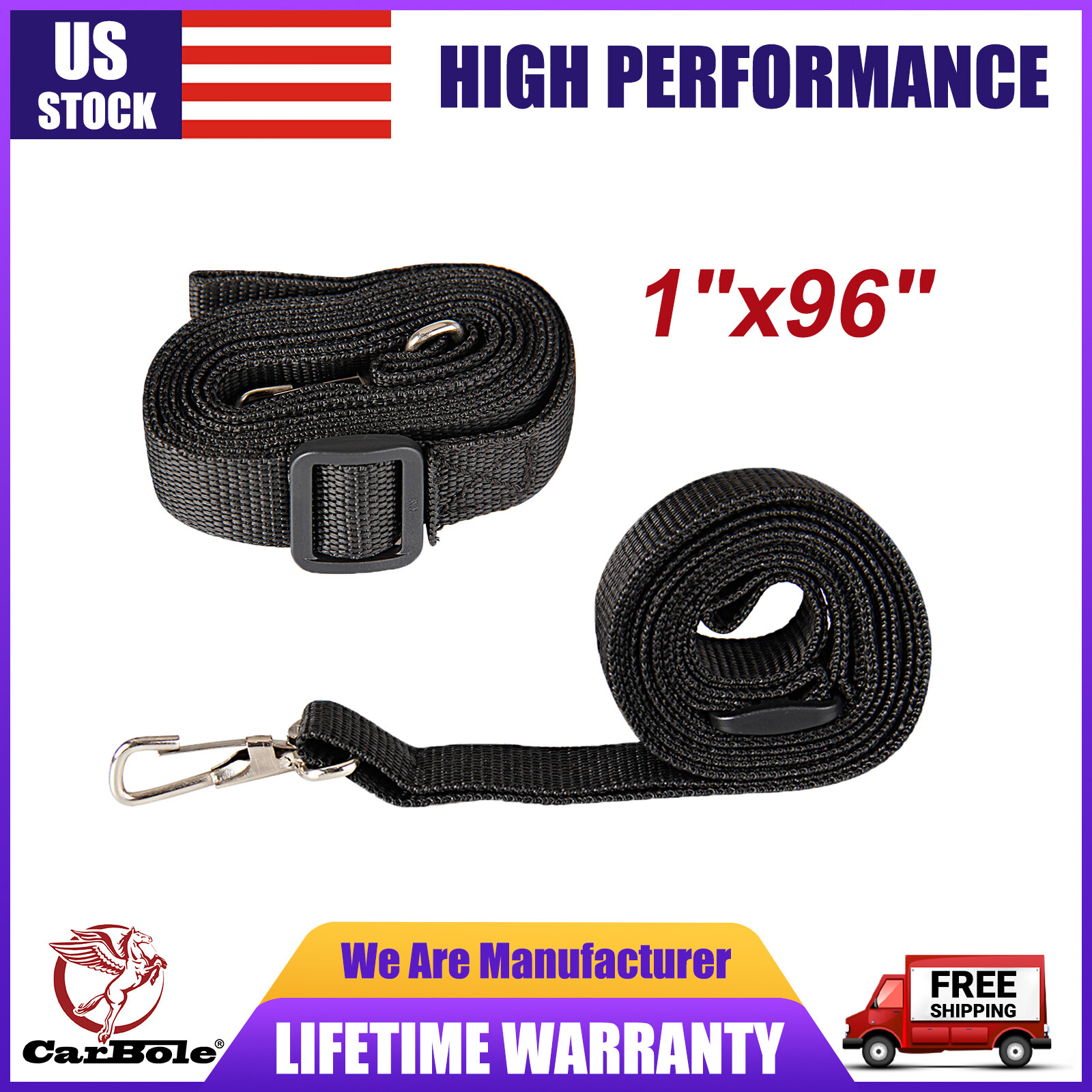 2 Pack of 1”x 96” Webbing Straps Black Adjustable Top Straps w/ Hooks ...