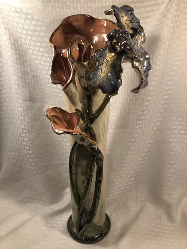 Blue Sky Clayworks 20" IRIS & Calla Lily Vase Signed Heather Goldmine ...