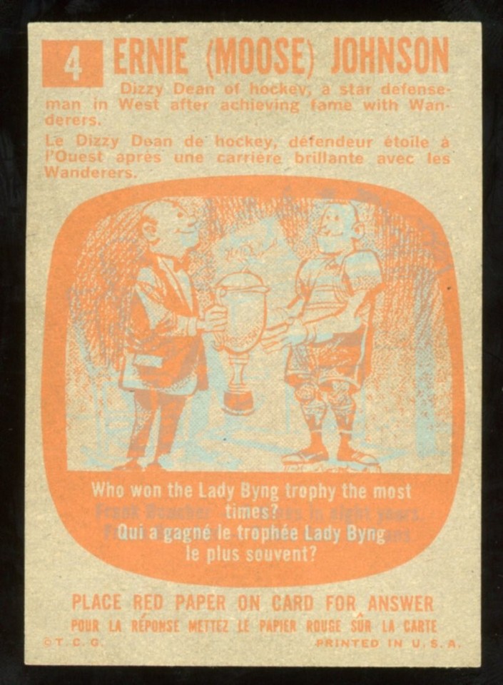 1960-61 TOPPS HOCKEY 4 Ernie Moose Johnson EX+ Montreal Wanderers All ...