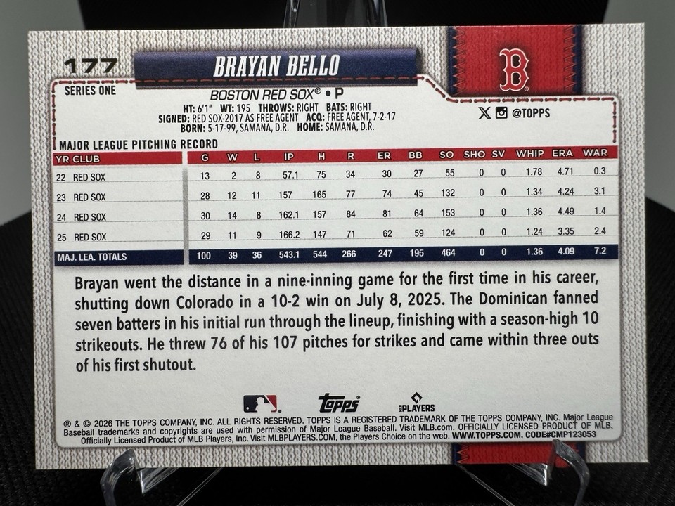 2026 Topps Series 1 - Brayan Bello #177 Spring Training Foil - Boston ...