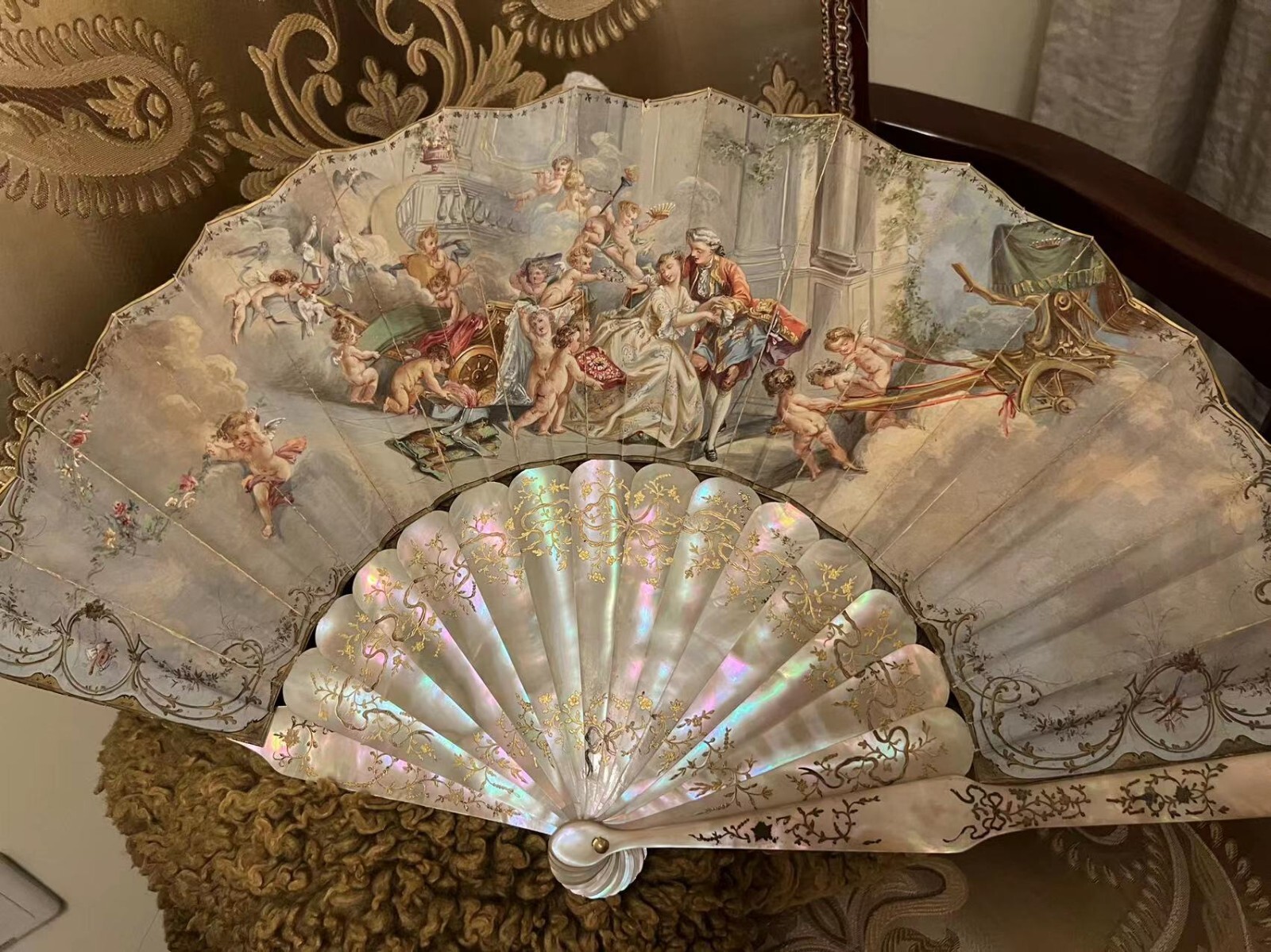 antique Victorian 19th Century Mother Of Pear Hand Painted Royal Hand ...