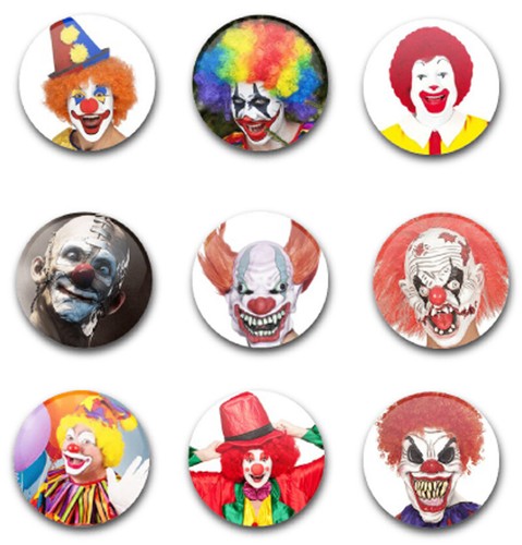25mm 1" BUTTON BADGES CLOWNS X9 | eBay