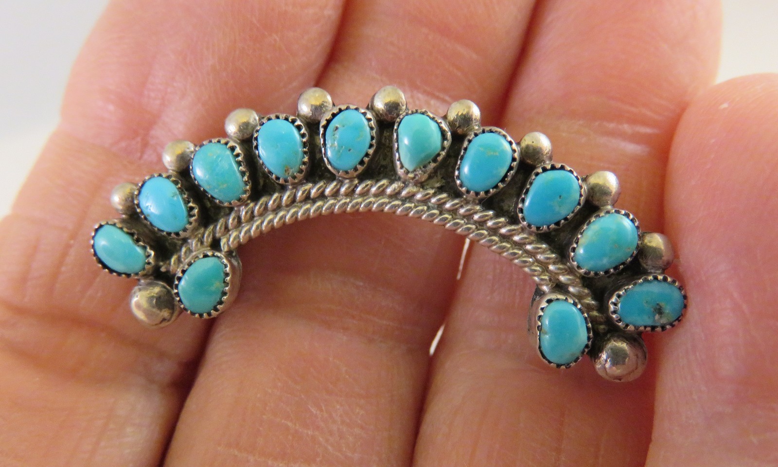 Native American Pin in Sterling w Small Turquoise & S… - Gem