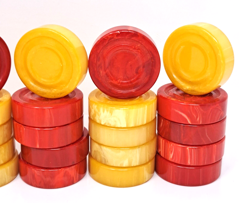 Crisloid 30 Bakelite Backgammon Butterscotch Swirl Translucent Cherry Red Chips | eBay