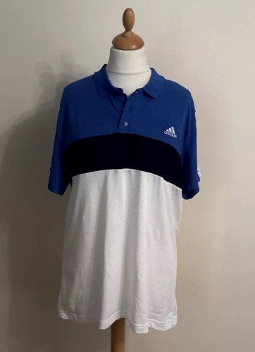 NEW ADIDAS Polo Shirt Top Size XL Cotton Mix Blue White Mix With tags ...