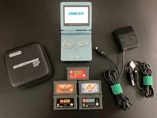 Nintendo Gameboy Advance SP System Pearl Blue AGS-101 GBA Games Case ...