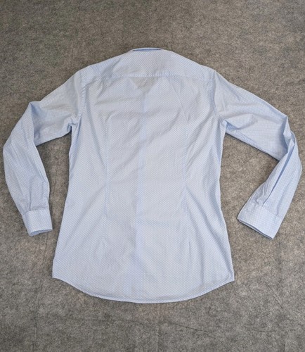 Hugo Boss Shirt Mens 38 Slim Fit Light Blue White Geometric Pattern ...