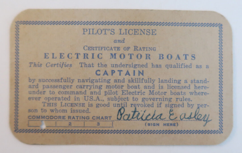 Pilot's License Certificate of Rating Electric Motor Boats Captain ...