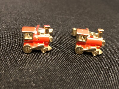 Vintage Men's Gold/Red Formal Swivel Clasp Train Engine Cufflinks Pair ...