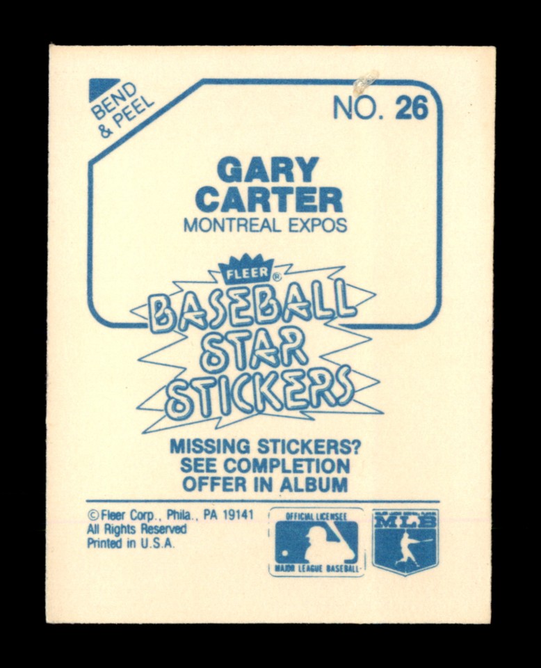 1985 Fleer Star Stickers #26 Gary Carter Montreal Expos | eBay