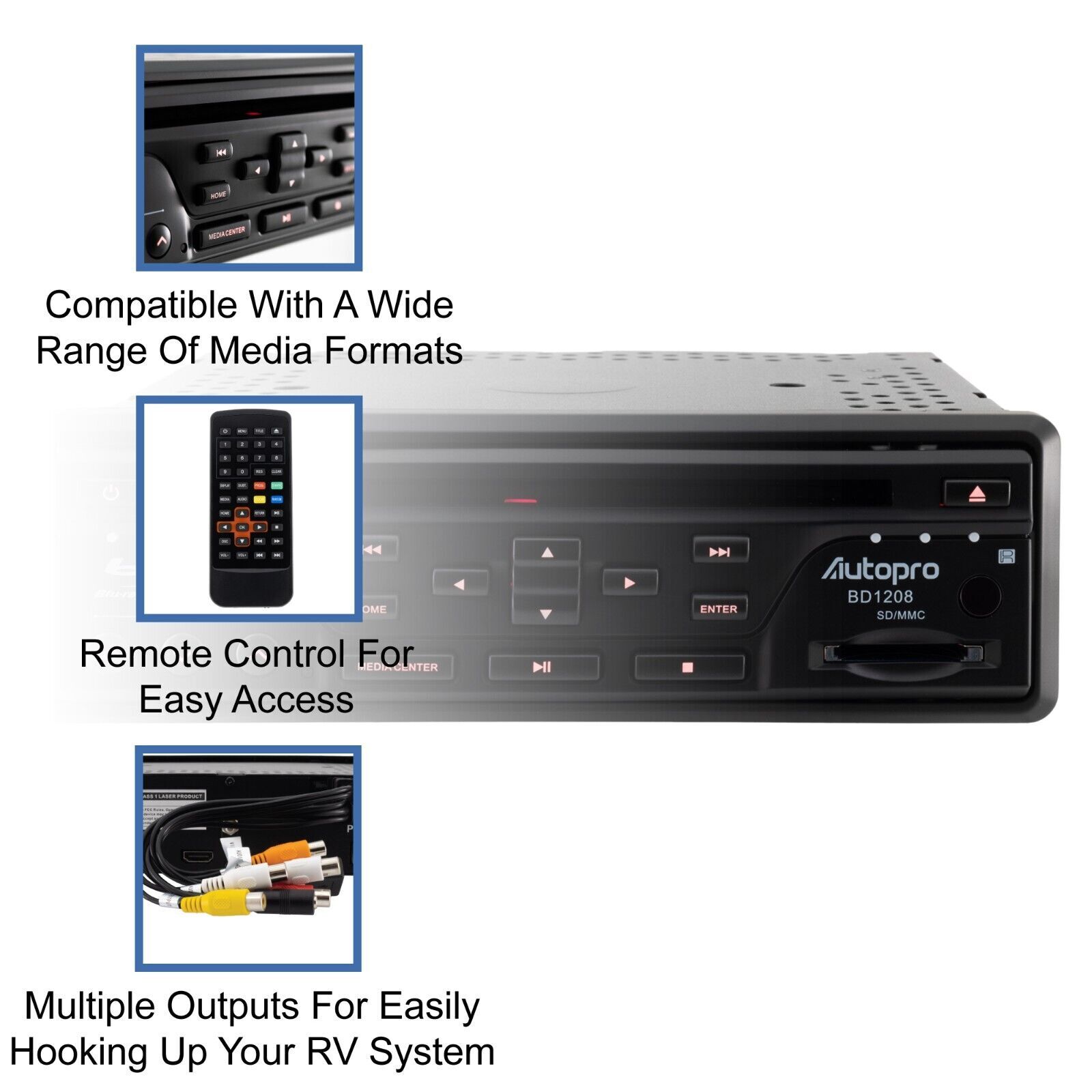 Autopro BD1208 RV In-Dash Car DVDs Blu Ray Disc Bluray Movie Player w/o ...