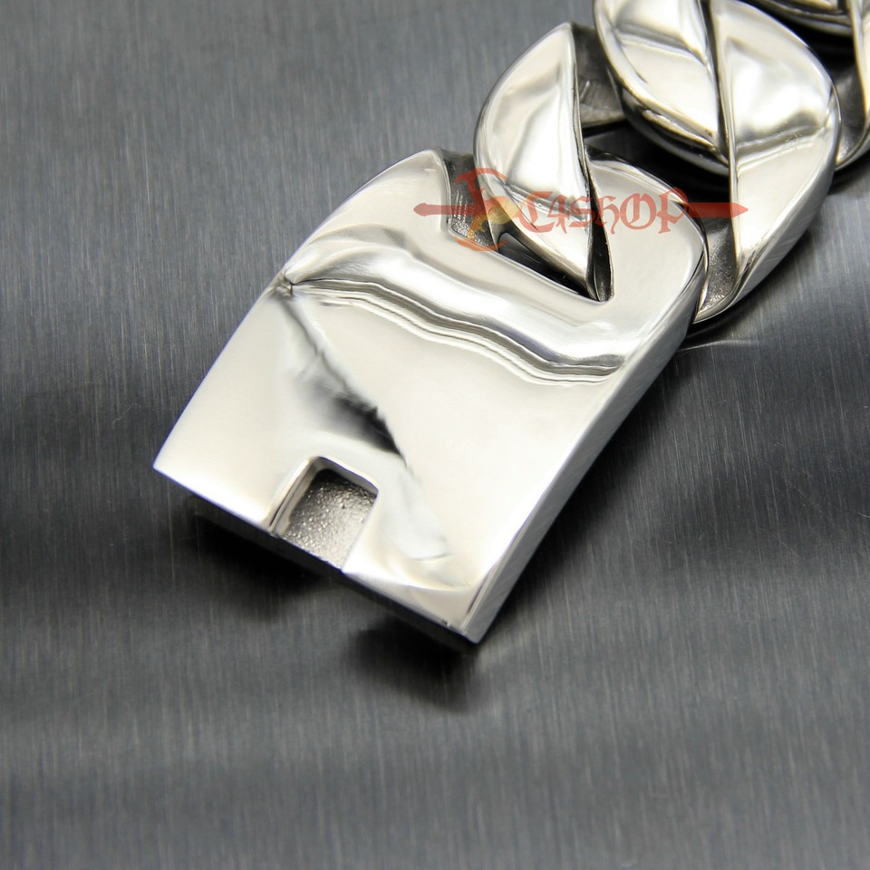 Heavy 316L Stainless Steel 31MM Wide Silver Cuban Curb Link Chain Men's ...