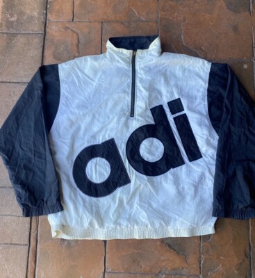 Vintage 90s Adidas Windbreaker Pullover Jacket Large Double Sided Spell ...