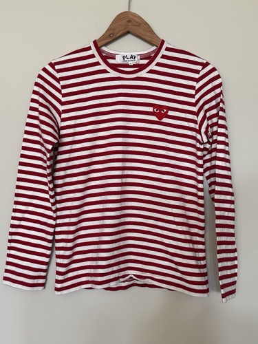 Comme Des Garcons CDG Play Red and White Striped Long Sleeve Crewneck T ...