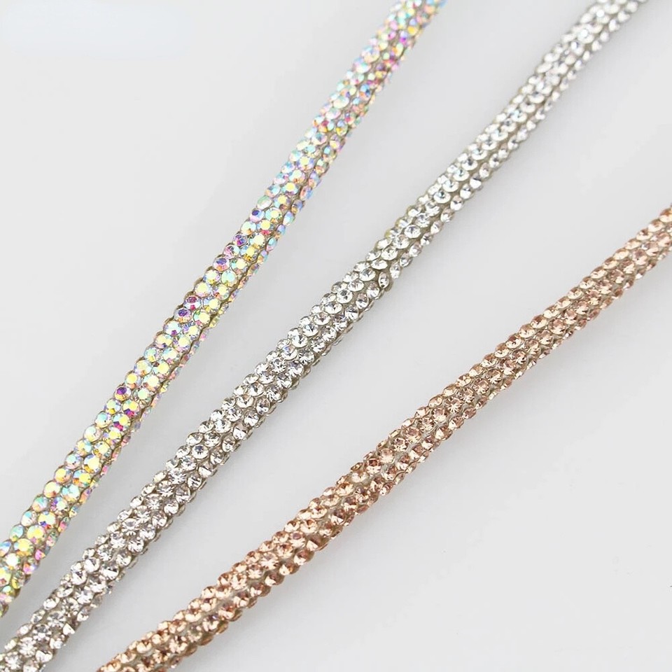 1 Yard Shiny Crystal Rhinestone Rope Chain Trim String DIY Material Sew ...