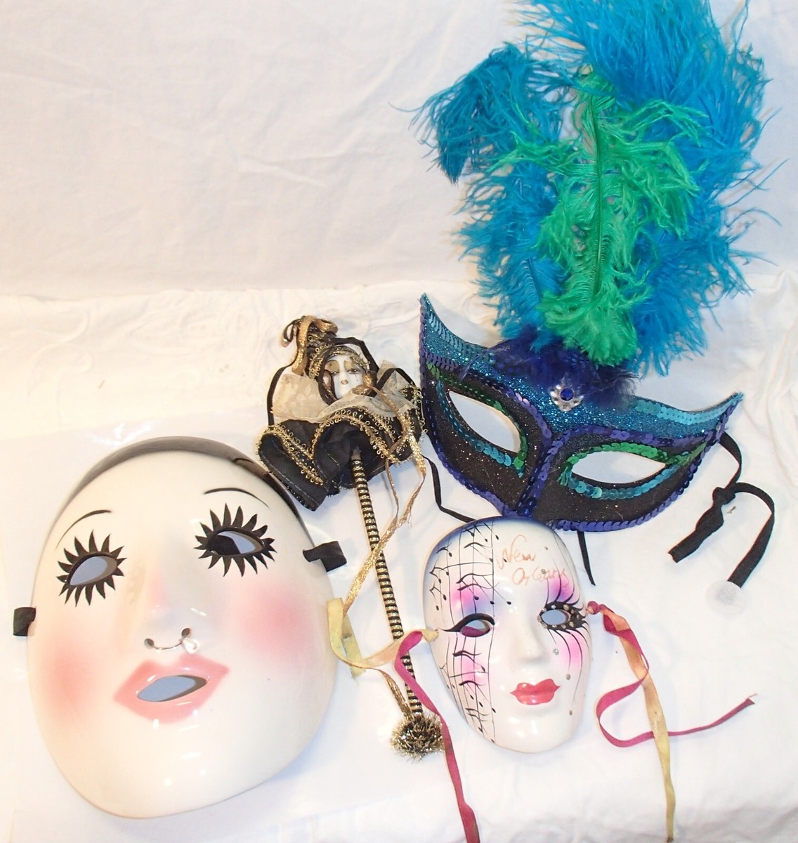 Mardi Gras Porcelain Masks Small Ceramic Carnival Mask And Feather