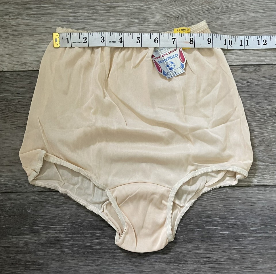 Vtg NWT Montrico 100% Acetate Non Run Tricot Apricot Brief Granny Panty ...