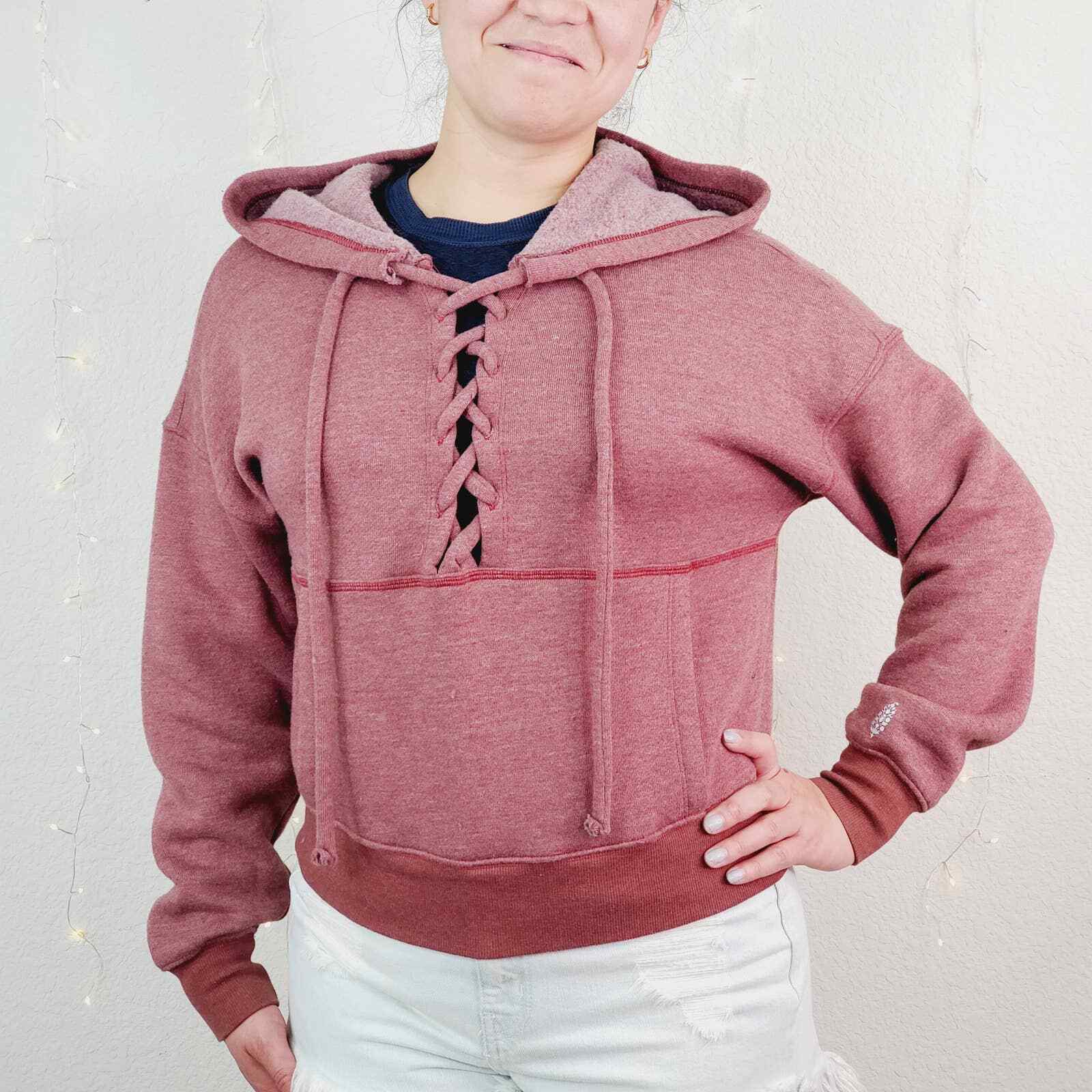 Free People Believer It Sweat Lace Up Hoodie Pullover XS NEW Red ...