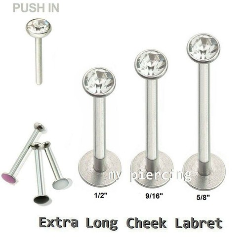 16G Push-In 3mm Flat Gem Top Cheek Labret with Soft Enamel Back for ...