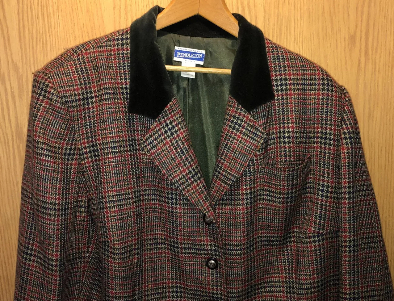 Pendleton USA WOMEN'S XL? Satin Lined / Wool Blend PLAID Blazer w ...