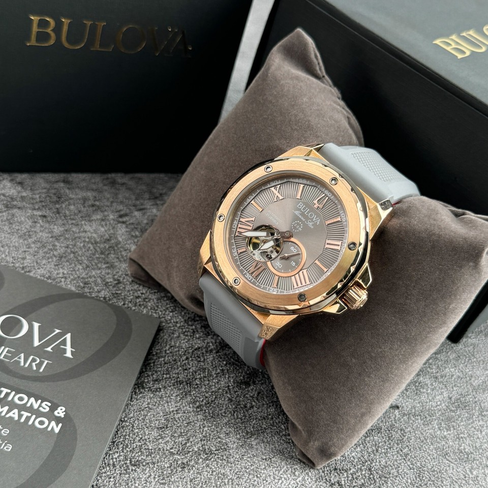 BULOVA Marine Star automatic Men's Watch Grey/Rose gold Dial 98A228 | eBay