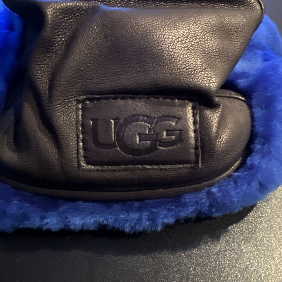 Ugg Faux Fur Lined Shearling Sheepskin Black Leather Baseball Hat NWT ...