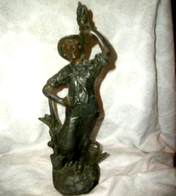 Antique French Bronzed Figural Statue Farmer Man Lamp Part Paris Chippy ...