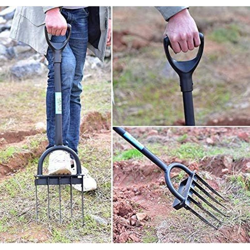 5-Tine Heavy Duty Pitch Fork for Gardening - Long Handled Digging Black ...