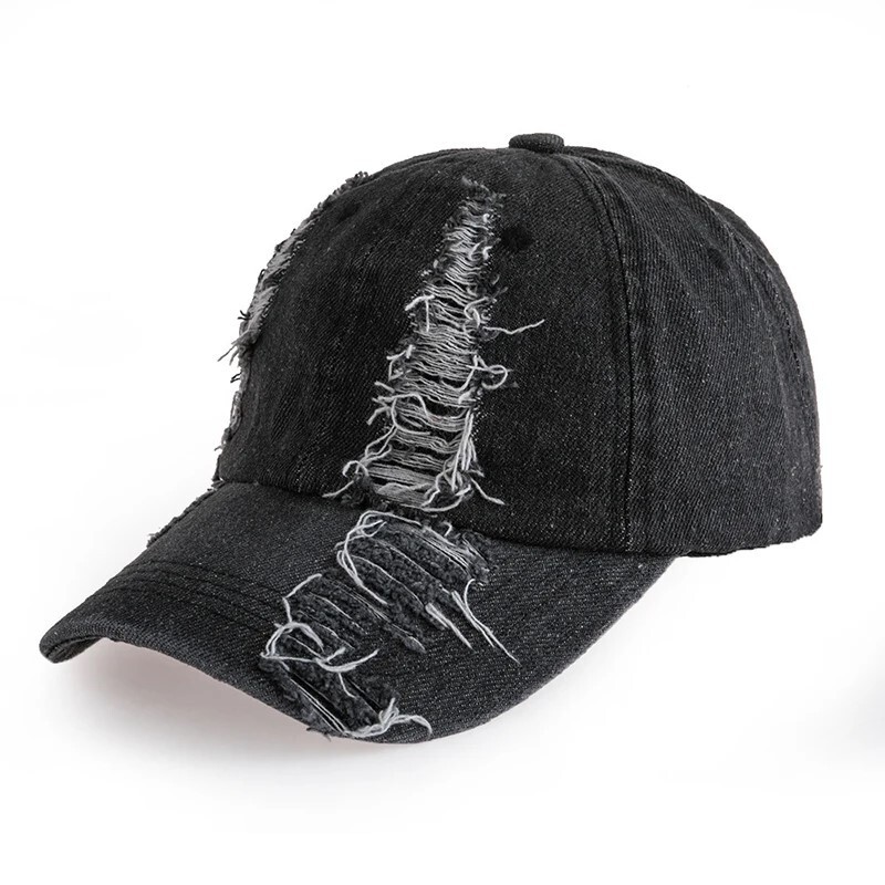 Distressed Denim Baseball Cap Ripped Hat For Women, Men Solid, Blue ...