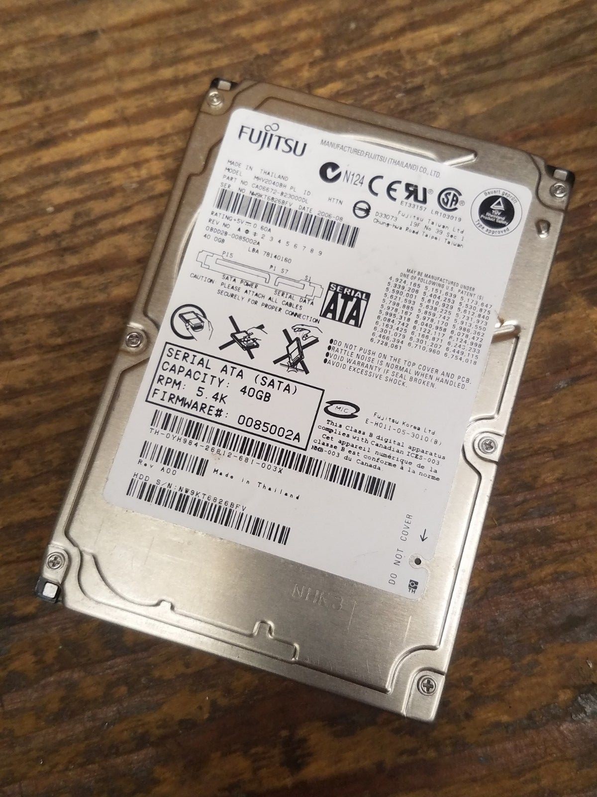 Fujitsu Laptop Hard Drive 2.5" MHV2040BH CA06672-B23000DL 40GB Disk HDD ...