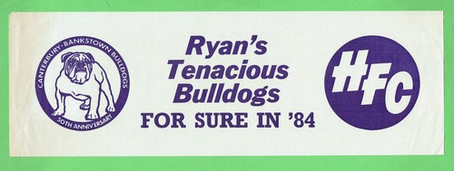 #T114. 1984 CANTERBURY BULLDOGS SLOGAN SHEET - RYAN'S TENACIOUS ...