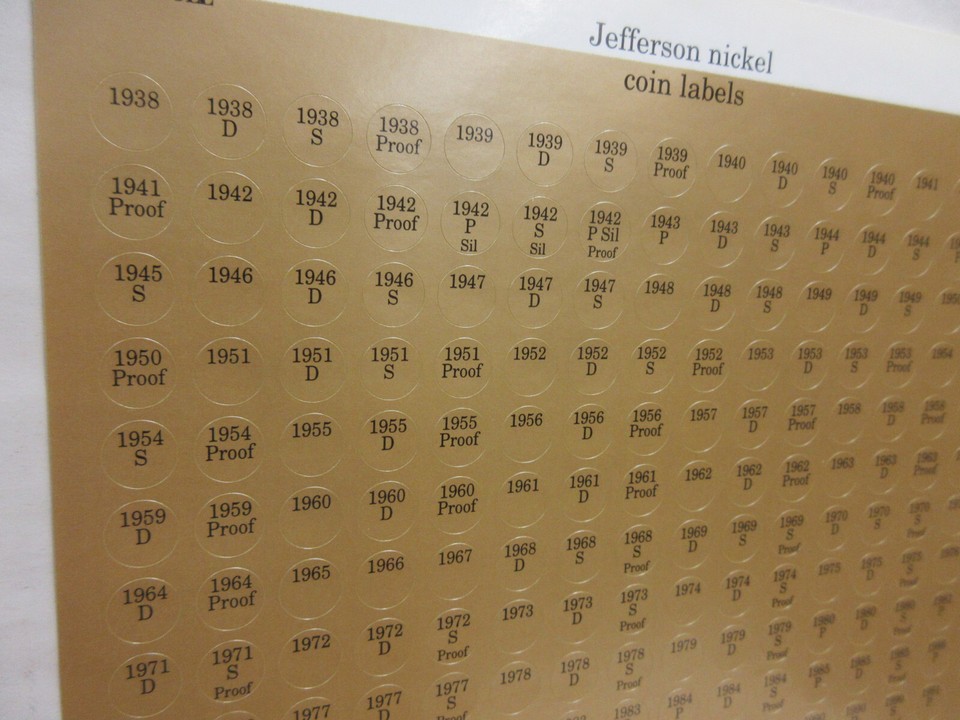 Eagle Brand Year & Mint Labels for U.S. Jefferson Nickels Sheet E 1938 ...