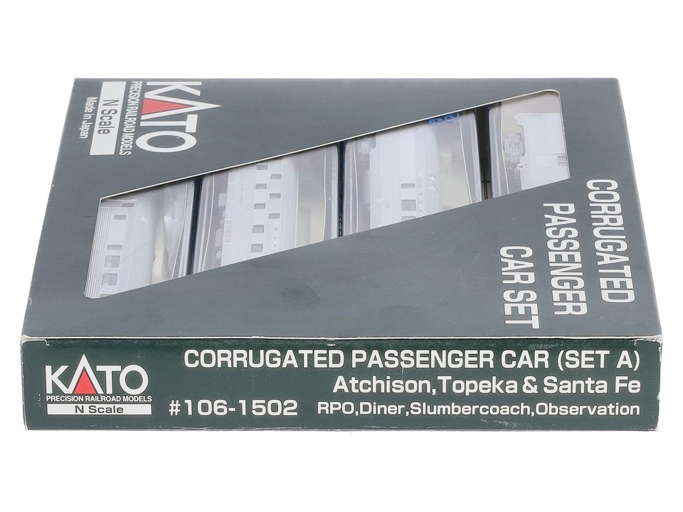 Kato 106-1502 N Scale ATSF Corrugated Passenger Car Set (Set A) EX/Box ...