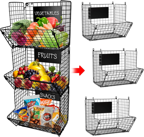 3-Tier Wire Hanging Basket for Organizing Fruits and Vegetables, Heavy ...