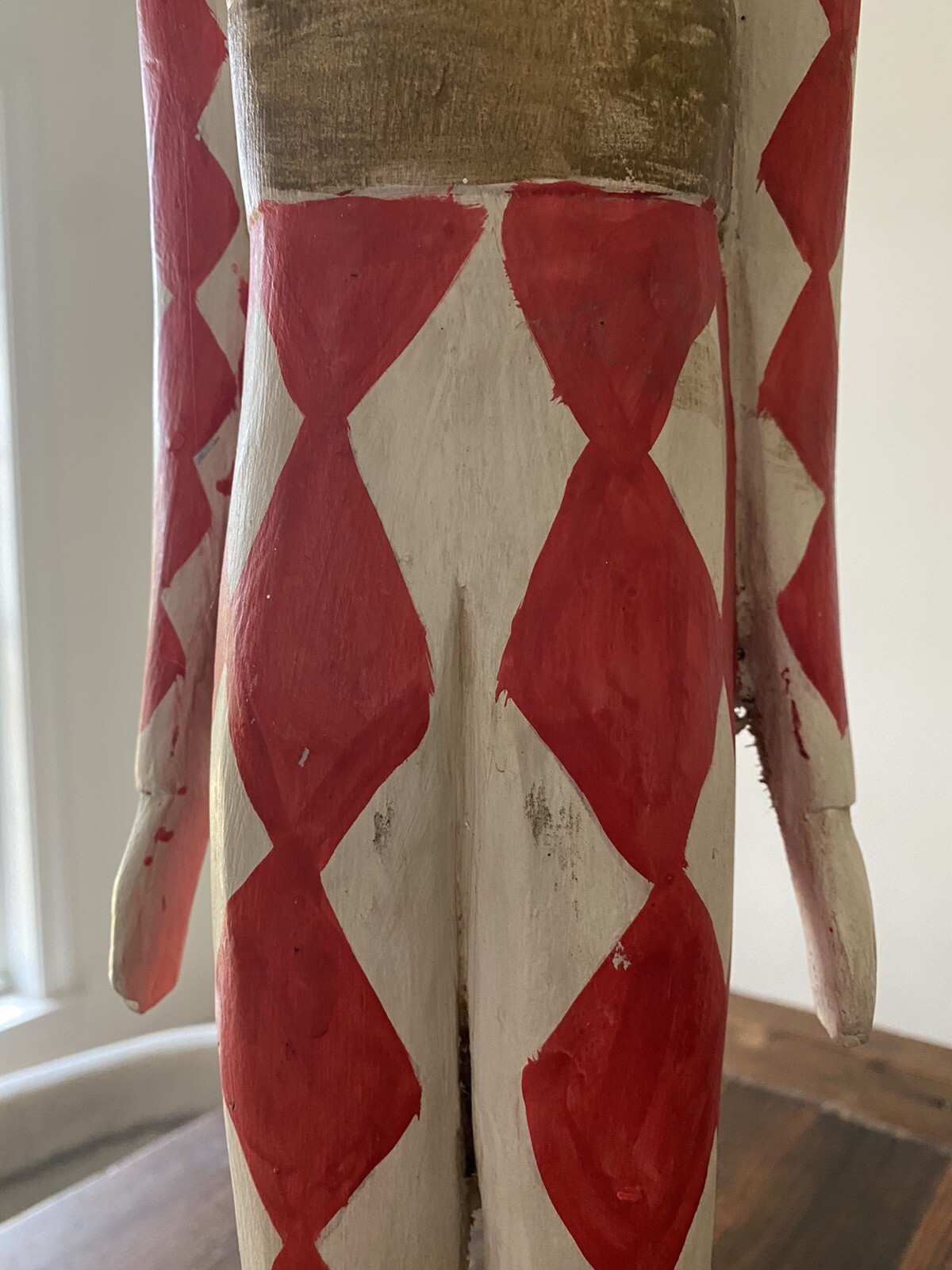 Large Hand Painted Wood Harlequin Jester Folk Art Statue Figurine ...