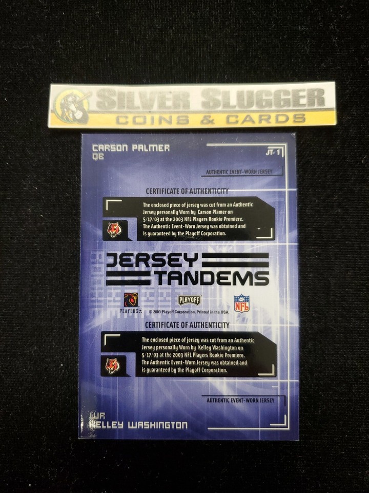 2003 Carson Palmer/ Kelley Washington Playoff Honors Dual Jersey ...