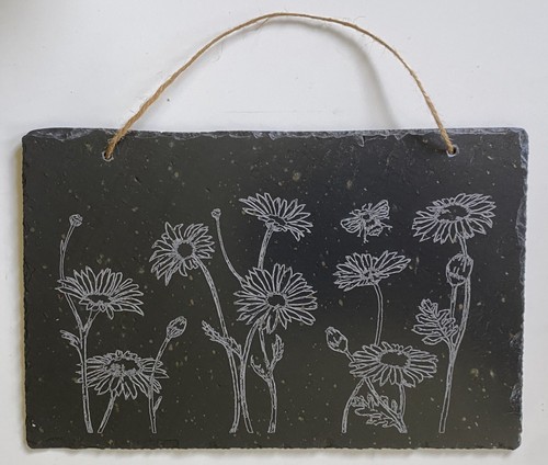 Laser Engraved Slate Wall Hanging Decor with Hand Drawn Bee and Daisy ...