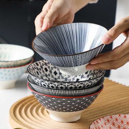 Ceramic Japanese Rice Bowls 5.5Inch Serving Bowl Anti-slip Noodle Bowls ...