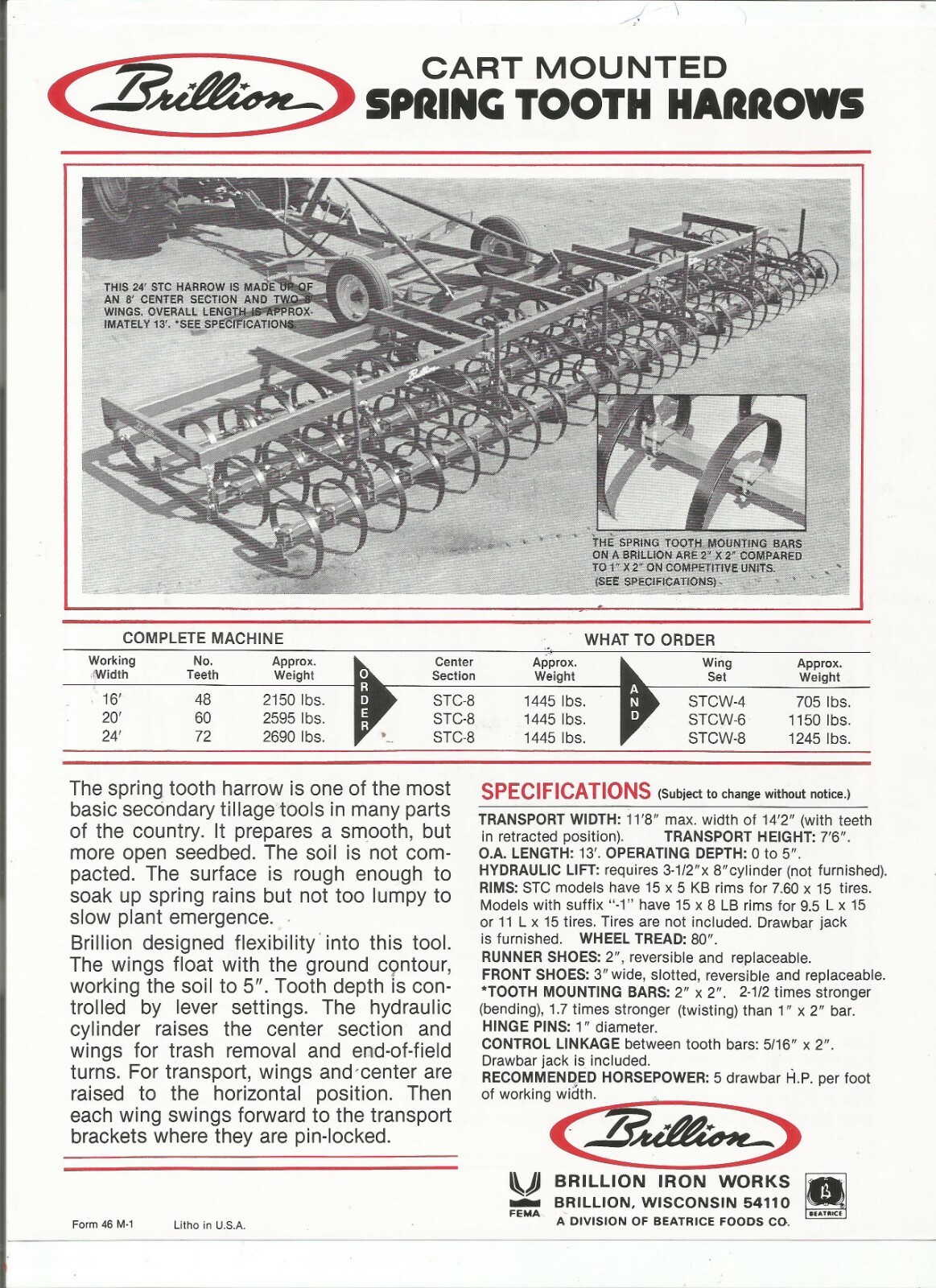 Original OEM Brillion Cart Mounted Spring Tooth Harrows Sales Brochure ...